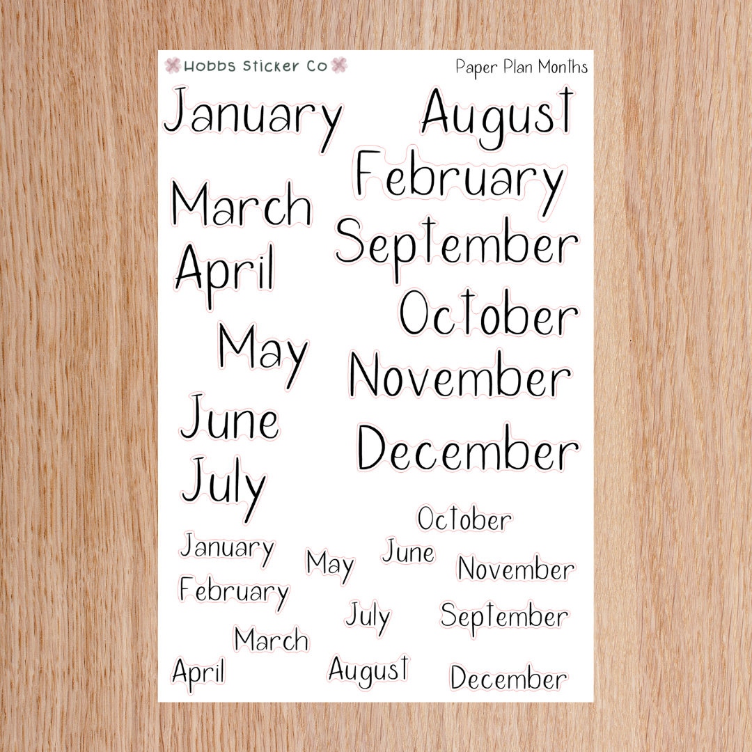 Paper Plan Print Months Sheet Regular – Hobbs Sticker Co